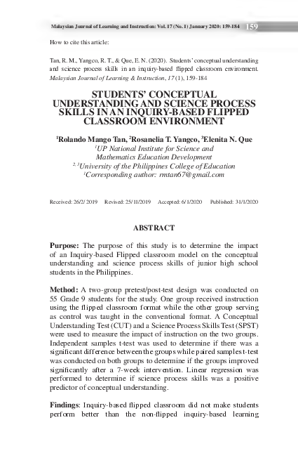 (PDF) Students’ Conceptual Understanding and Science Process Skills in ...
