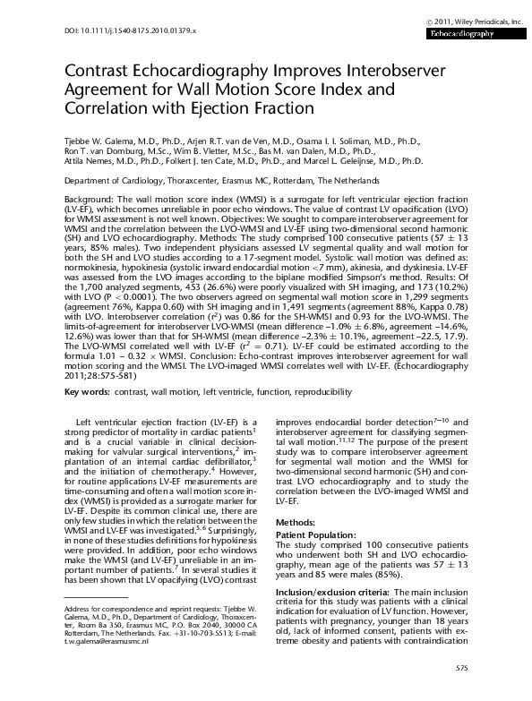 (PDF) Contrast Echocardiography Improves Interobserver Agreement for ...
