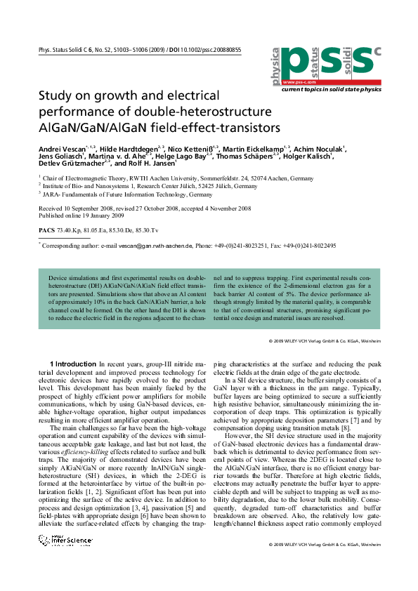(PDF) Study on growth and electrical performance of double-heterostructure AlGaN/GaN/AlGaN field ...