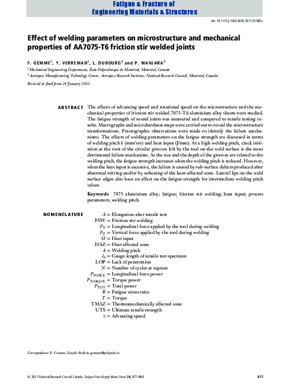 (PDF) Effect of welding parameters on microstructure and mechanical properties of AA7075-T6 ...