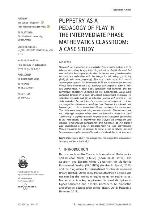 (PDF) Puppetry as a pedagogy of play in the Intermediate Phase ...