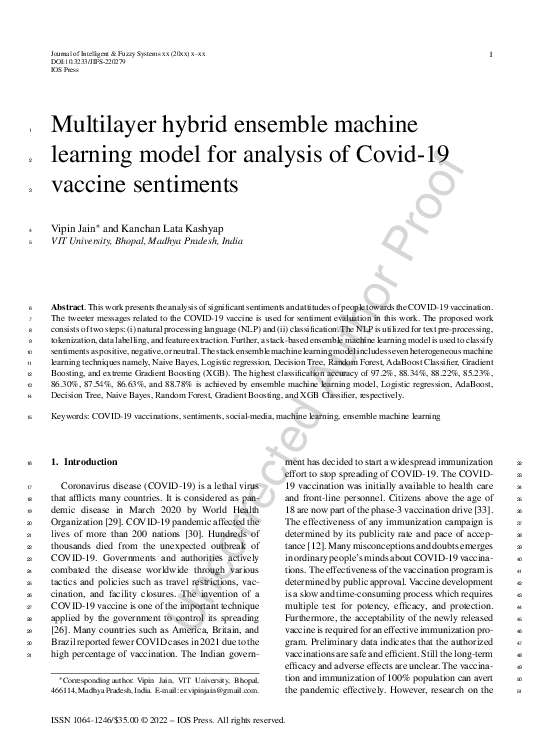(PDF) Multilayer hybrid ensemble machine learning model for analysis of Covid-19 vaccine sentiments