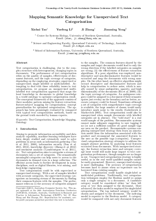 Pdf Mapping Semantic Knowledge For Unsupervised Text Categorisation