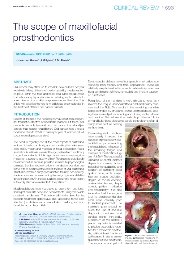 (PDF) The scope of maxillofacial prosthodontics