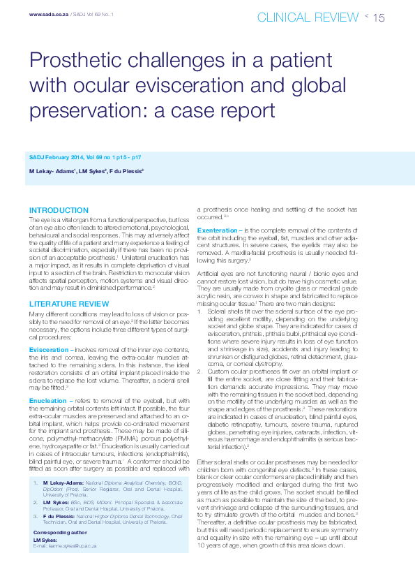 (PDF) Prosthetic challenges in a patient with ocular evisceration and ...