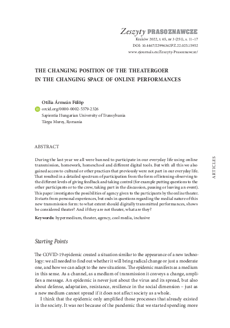 (PDF) The Changing Position of the Theatergoer in the Changing Space of ...