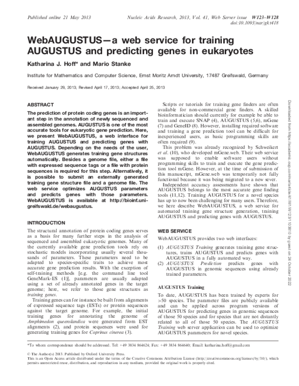 (PDF) WebAUGUSTUS--a web service for training AUGUSTUS and predicting ...
