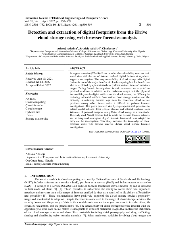 Pdf Detection And Extraction Of Digital Footprints From The Idrive Cloud Storage Using Web