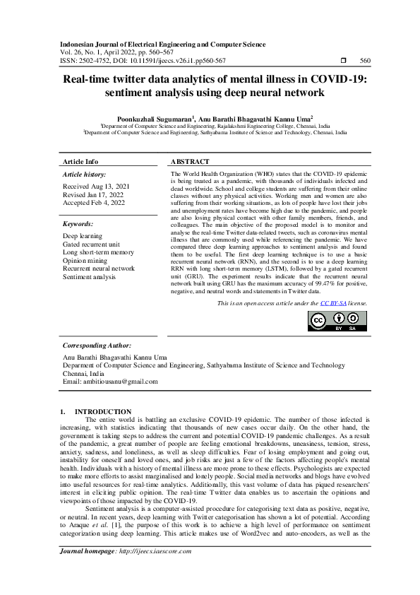 (PDF) Real-time twitter data analytics of mental illness in COVID-19: sentiment analysis using ...