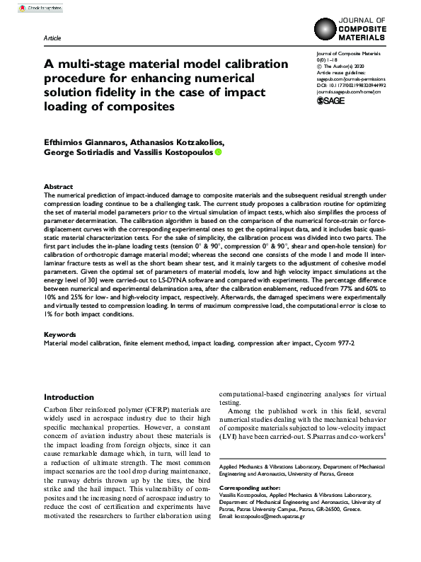 Pdf A Multi Stage Material Model Calibration Procedure For Enhancing Numerical Solution