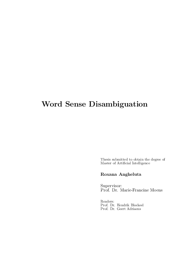 (PDF) Word Sense Disambiguation Thesis submitted to obtain the degree ...