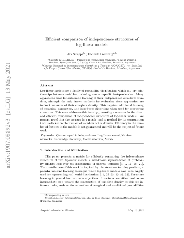 (PDF) Efficient comparison of independence structures of log-linear models