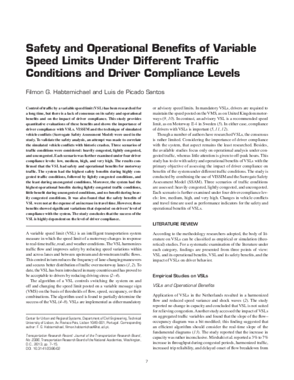 (PDF) Safety and Operational Benefits of Variable Speed Limits under Different Traffic ...