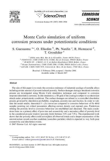 (PDF) Monte Carlo simulation of uniform corrosion process under ...