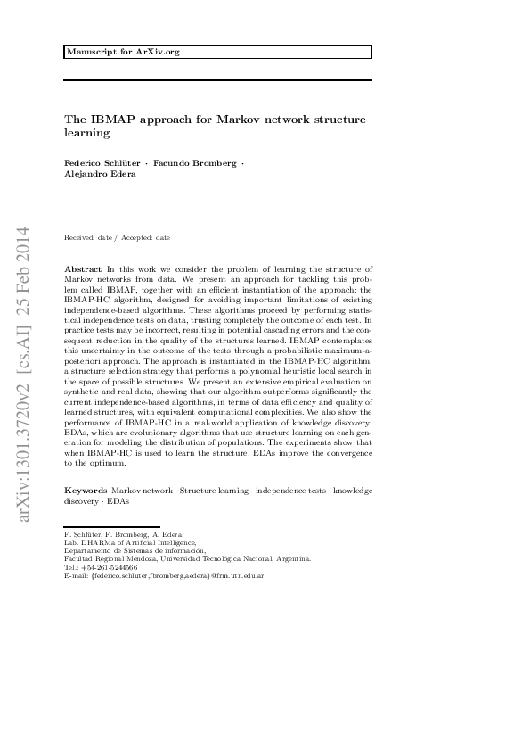 (PDF) The IBMAP approach for Markov network structure learning