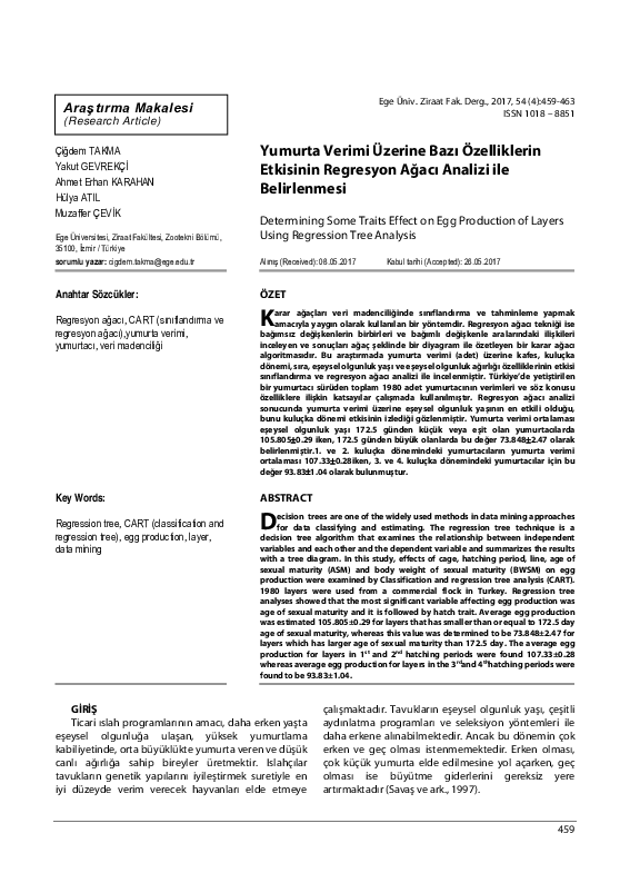 Pdf Determining Some Traits Effect On Egg Production Of Layers Using Regression Tree Analysis