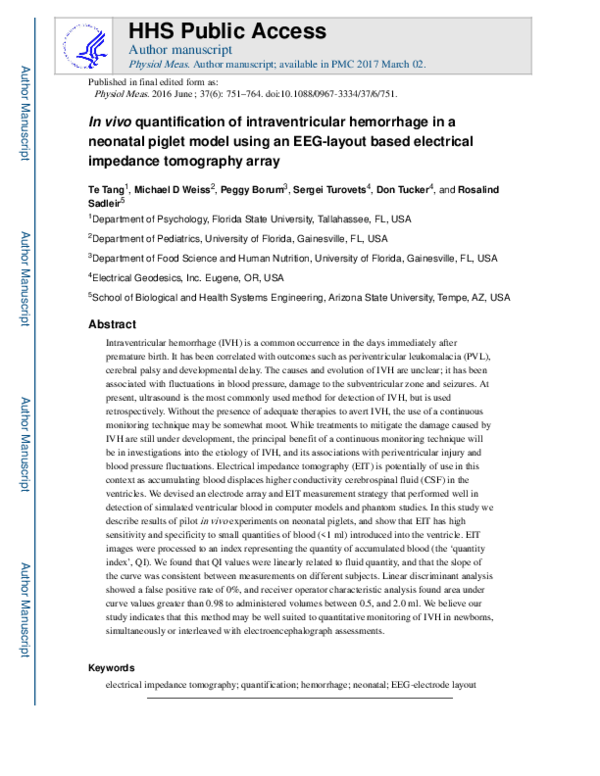 (PDF) In vivo quantification of intraventricular hemorrhage in a ...