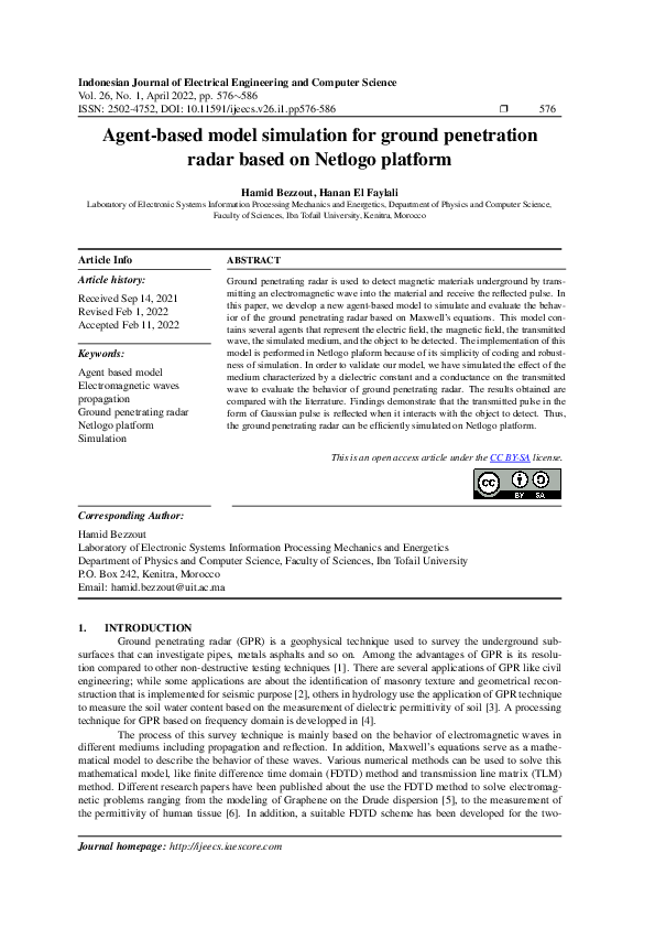 (PDF) Agent-based model simulation for ground penetration radar based on Netlogo platform