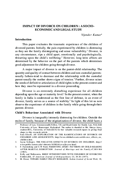 (PDF) IMPACT OF DIVORCE ON CHILDREN : A SOCIO-ECONOMIC AND LEGAL STUDY