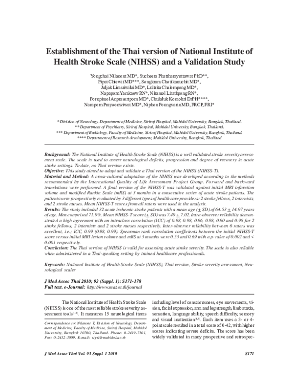 (PDF) Establishment of the Thai version of National Institute of Health ...