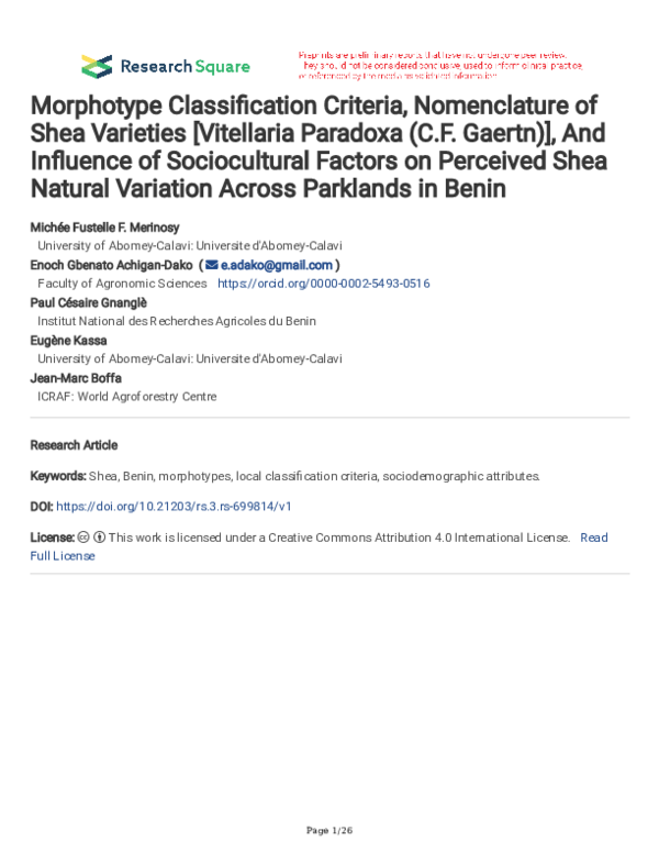 (PDF) Morphotype Classification Criteria, Nomenclature of Shea Varieties [Vitellaria Paradoxa (C ...