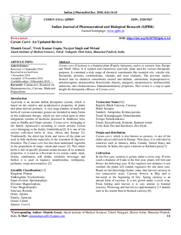 (PDF) Carum Carvi- An Updated Review