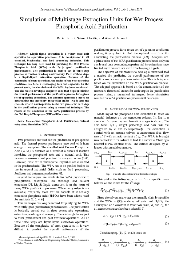 (PDF) Simulation of Multistage Extraction Units for Wet Process ...