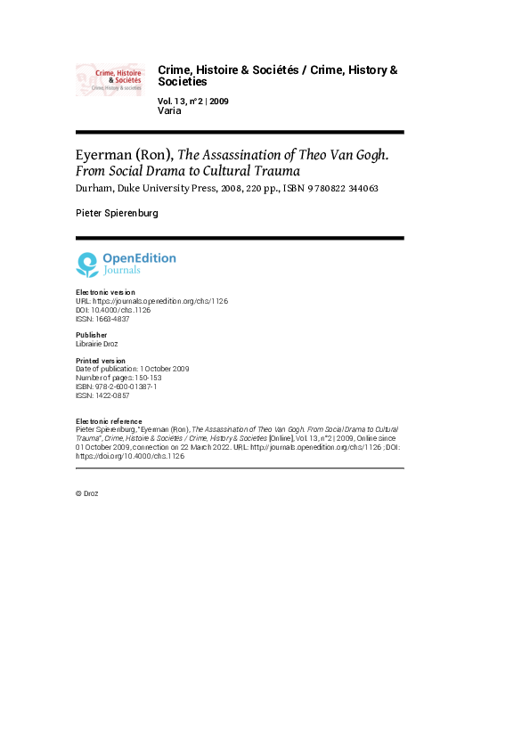 (PDF) Eyerman (Ron), The Assassination of Theo Van Gogh. From Social ...