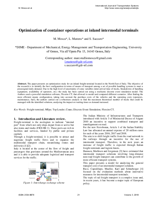 (PDF) Optimization of container operations at inland intermodal terminals