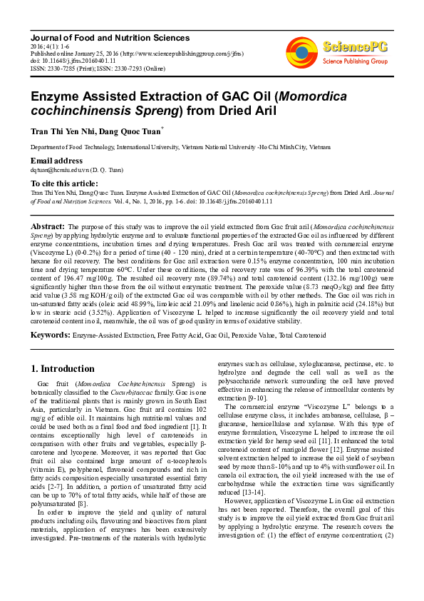 (PDF) Enzyme Assisted Extraction of GAC Oil ( Momordica cochinchinensis ...