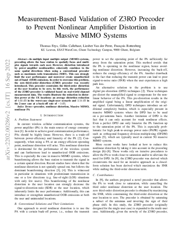 Pdf Measurement Based Validation Of Z3ro Precoder To Prevent Nonlinear Amplifier Distortion In