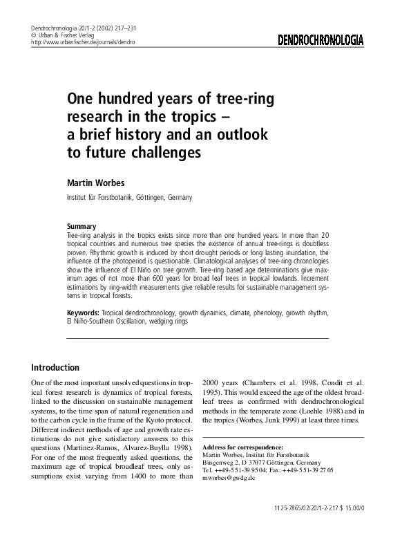 (PDF) One hundred years of tree-ring research in the tropics – a brief ...