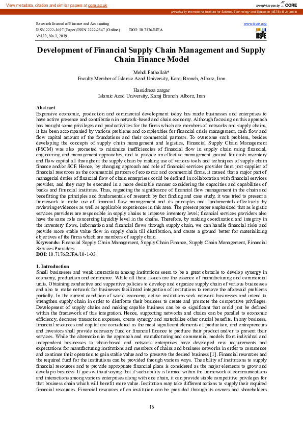 (PDF) Development of Financial Supply Chain Management and Supply Chain ...