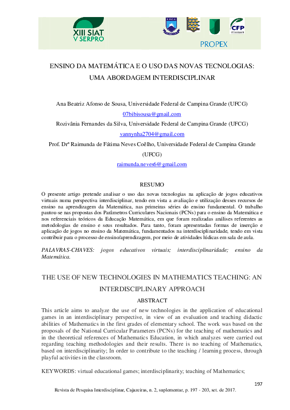(PDF) Ensino da matemática e o uso das novas tecnologias: uma abordagem ...