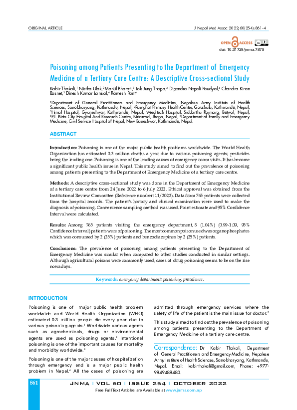 (PDF) Poisoning among Patients Presenting to the Department of ...