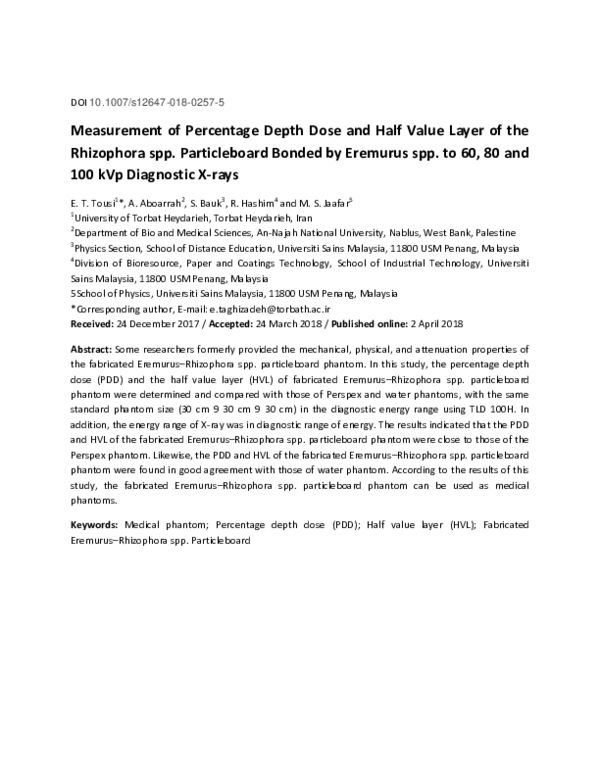 (PDF) Measurement of Percentage Depth Dose and Half Value Layer of the ...