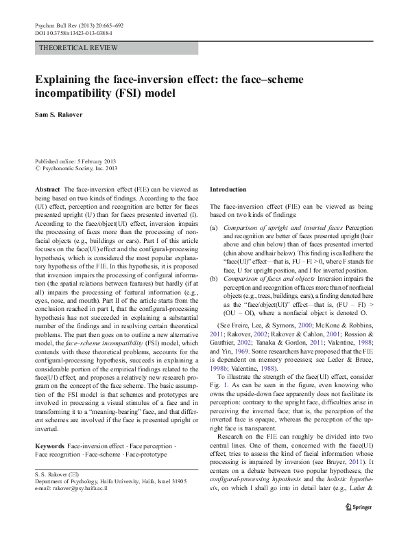 (PDF) Explaining the face-inversion effect: the face–scheme incompatibility (FSI) model