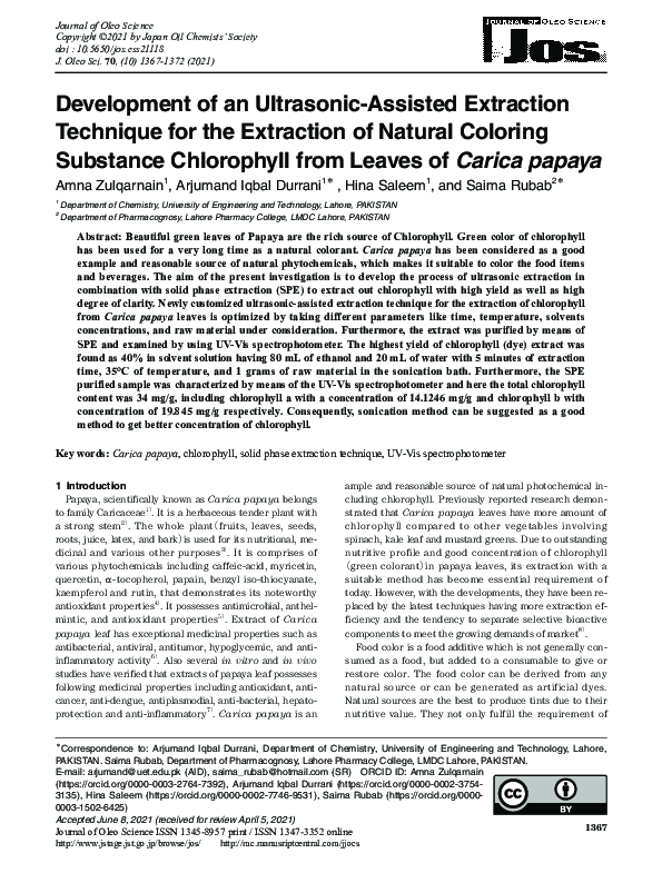 (PDF) Development of an Ultrasonic-Assisted Extraction Technique for ...