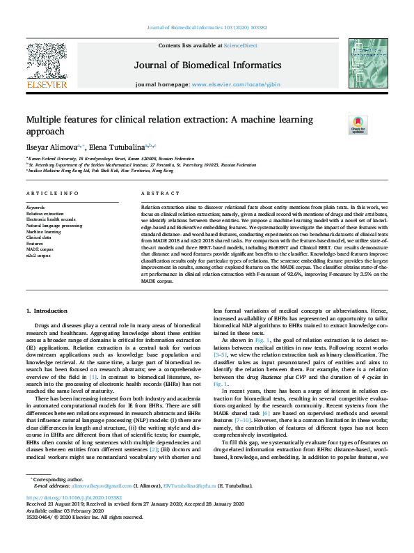 Pdf Feature Enhanced Machine Learning For Clinical Relation Extraction