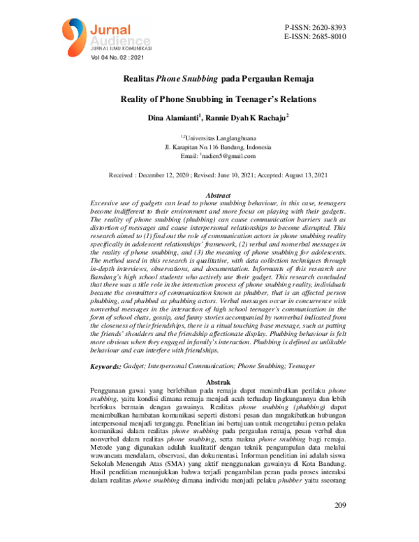 (PDF) Realitas Phone Snubbing pada Pergaulan Remaja
