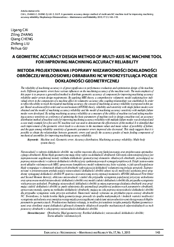 (PDF) A geometric accuracy design method of multi-axis NC machine tool for improving machining ...