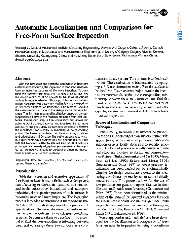 (PDF) Automatic localization and comparison for free-form surface inspection