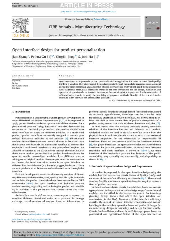 (PDF) Open interface design for product personalization