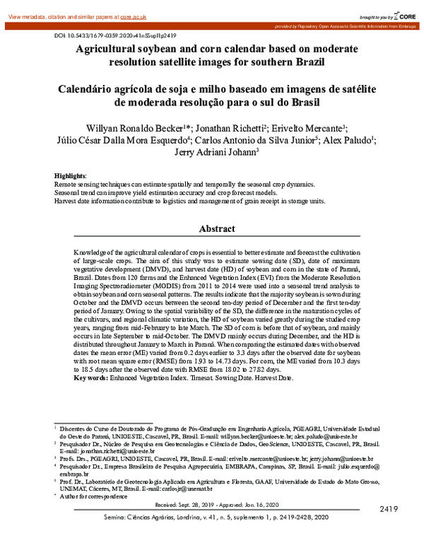 (PDF) Agricultural soybean and corn calendar based on moderate ...