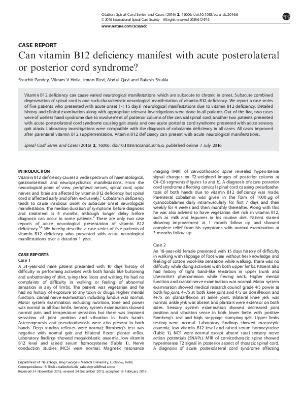 (PDF) Can vitamin B12 deficiency manifest with acute posterolateral or ...