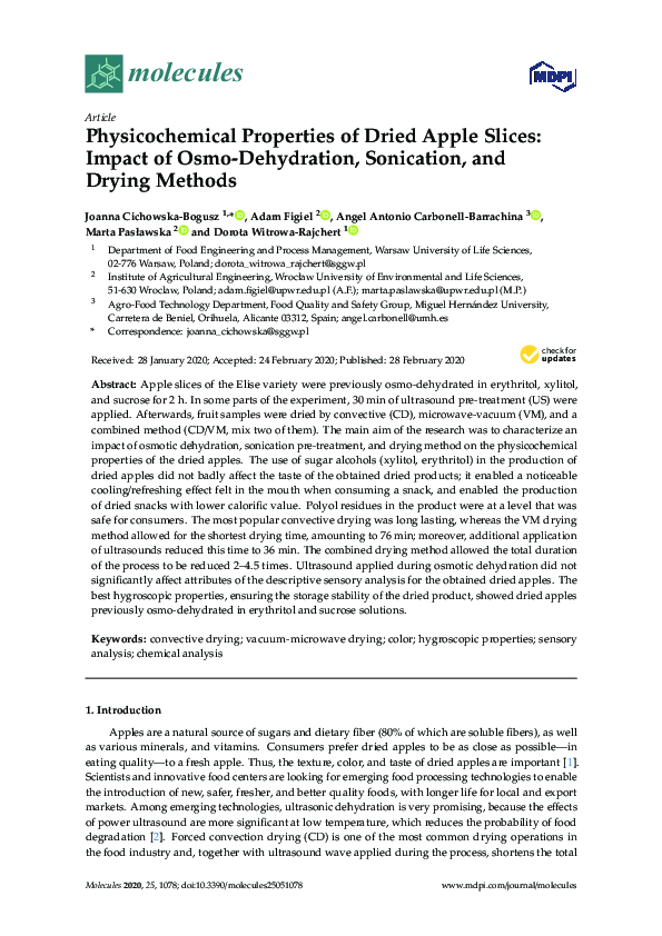 (PDF) Physicochemical Properties of Dried Apple Slices: Impact of Osmo-Dehydration, Sonication ...