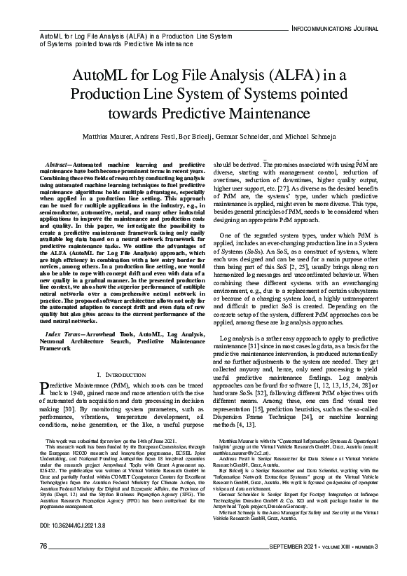 (PDF) AutoML for Log File Analysis (ALFA) in a Production Line System ...