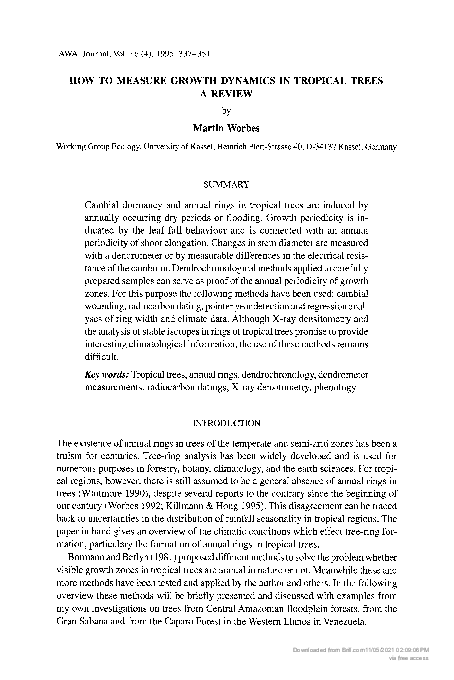 (PDF) How to Measure Growth Dynamics in Tropical Trees a Review