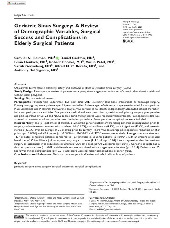 (PDF) Geriatric Sinus Surgery: A Review of Demographic Variables ...