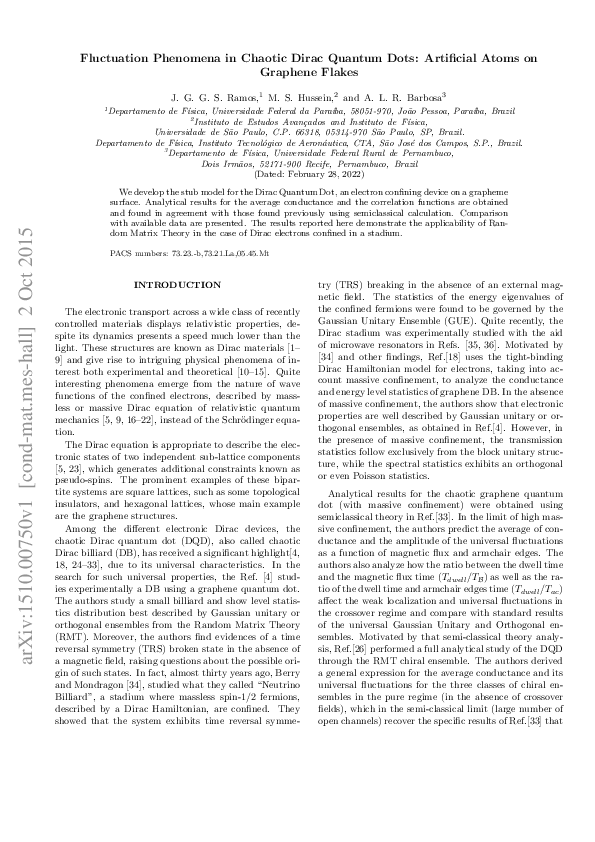 (PDF) Fluctuation phenomena in chaotic Dirac quantum dots: Artificial ...